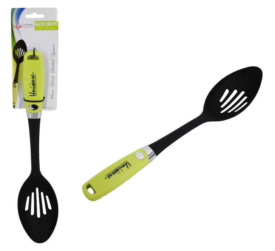 [70362] 14" Non-Stick Slotted Spoon with Green Handle (72 pcs/ctn ...